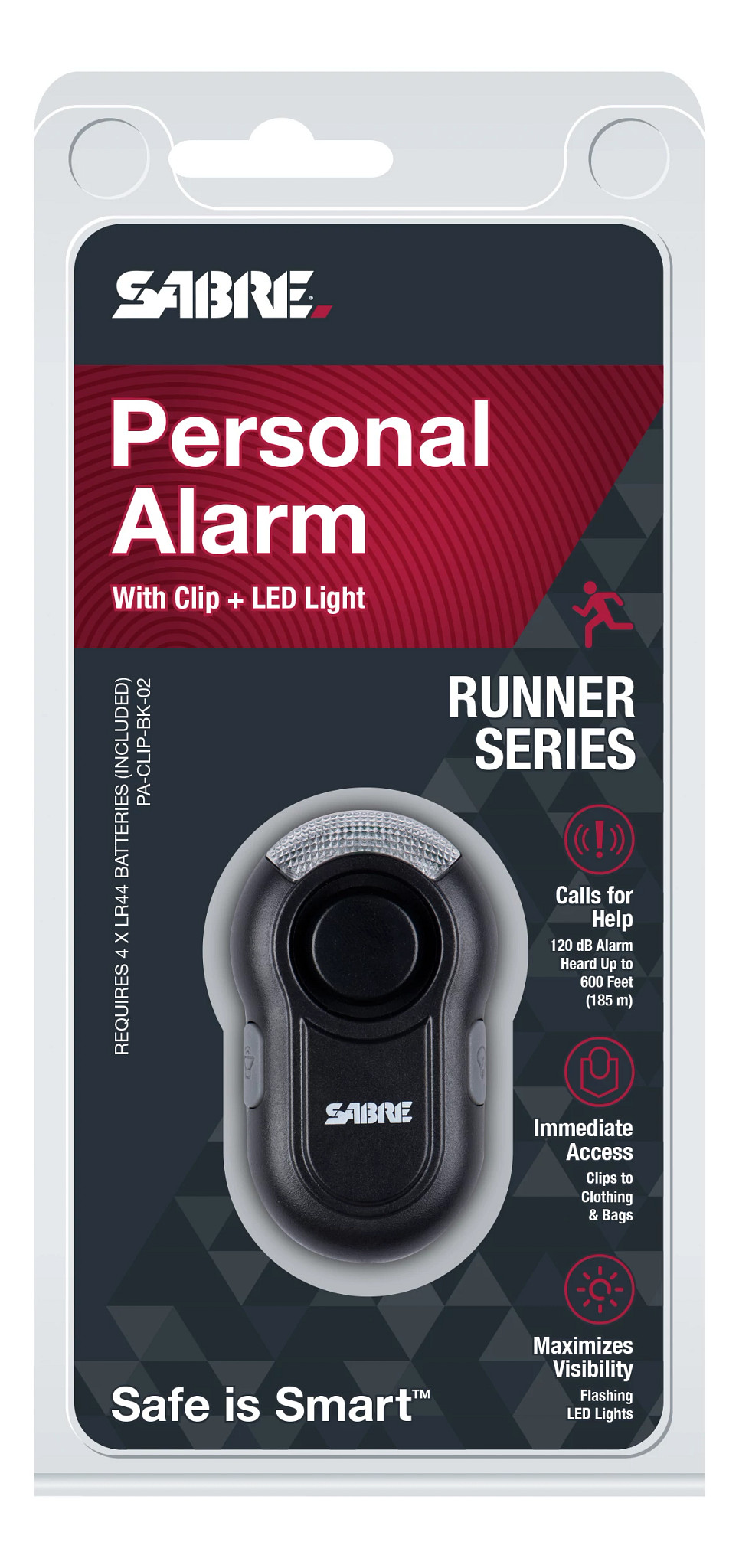 Sabre Personal Alarm with Clip & LED Light Safety
