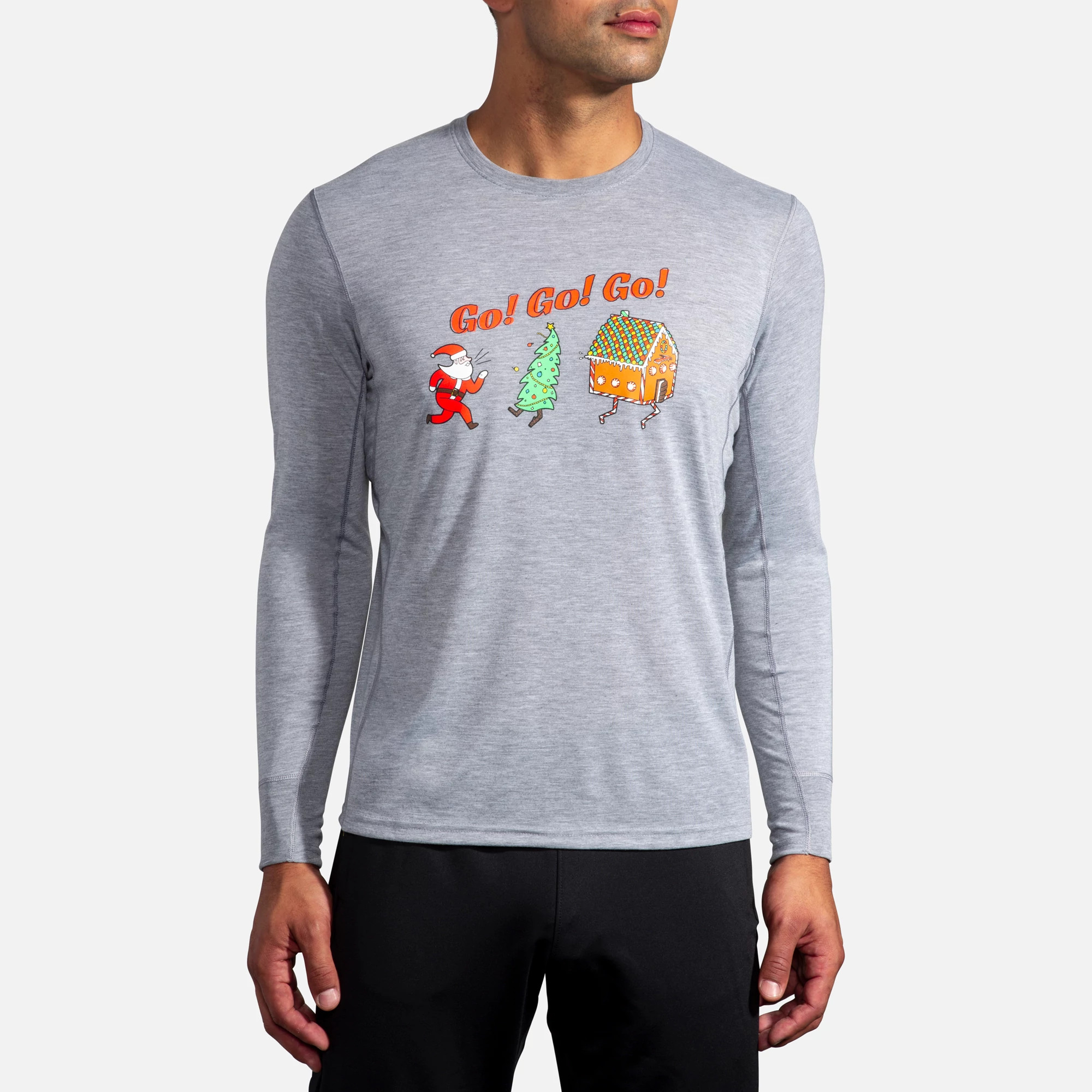 Mens Brooks Run Merry Go Distance Graphic Long Sleeve Technical Tops